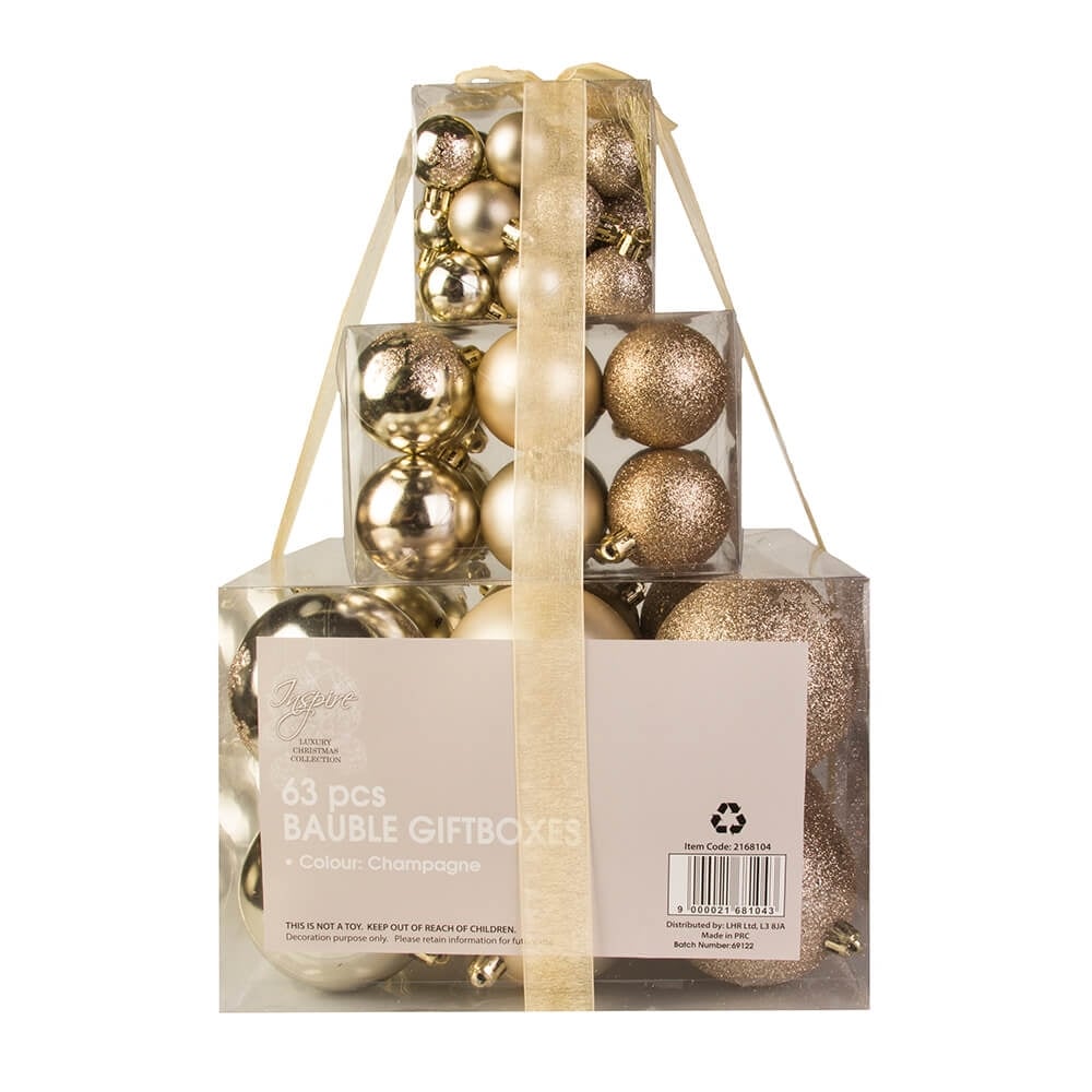 Christmas Sparkle Gift Box of 63 Baubles - Champagne – Lewis's