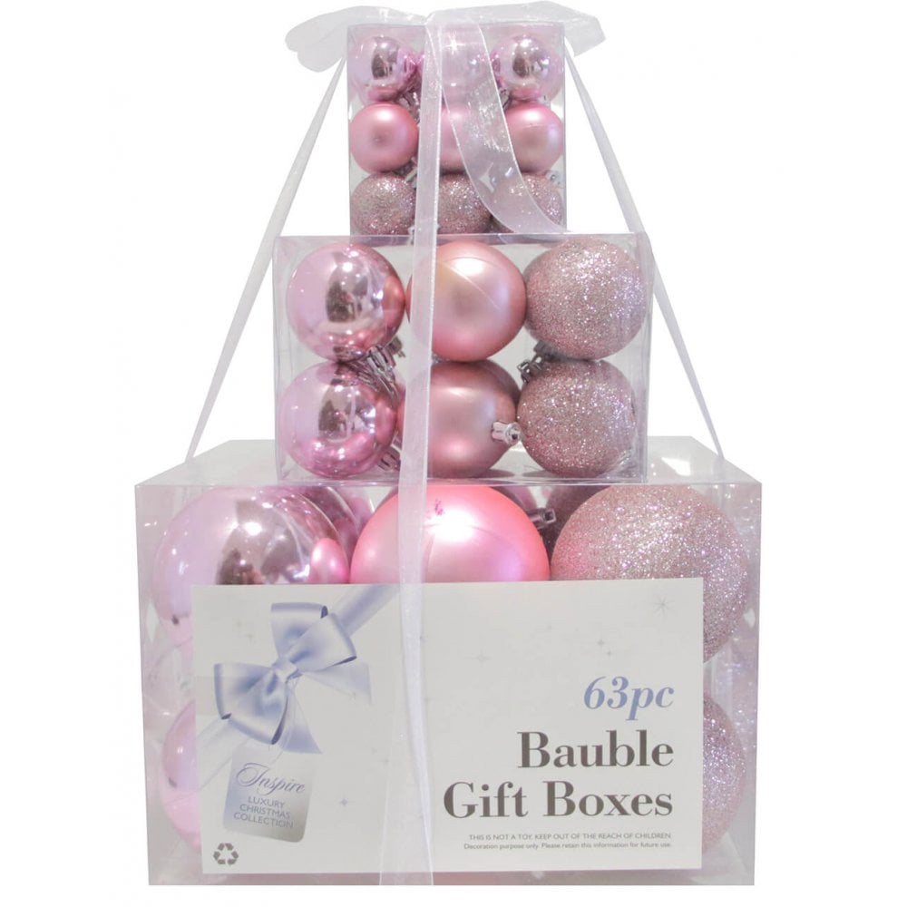 Christmas Sparkle Gift Box of 63 Baubles - Blush Pink – Lewis's