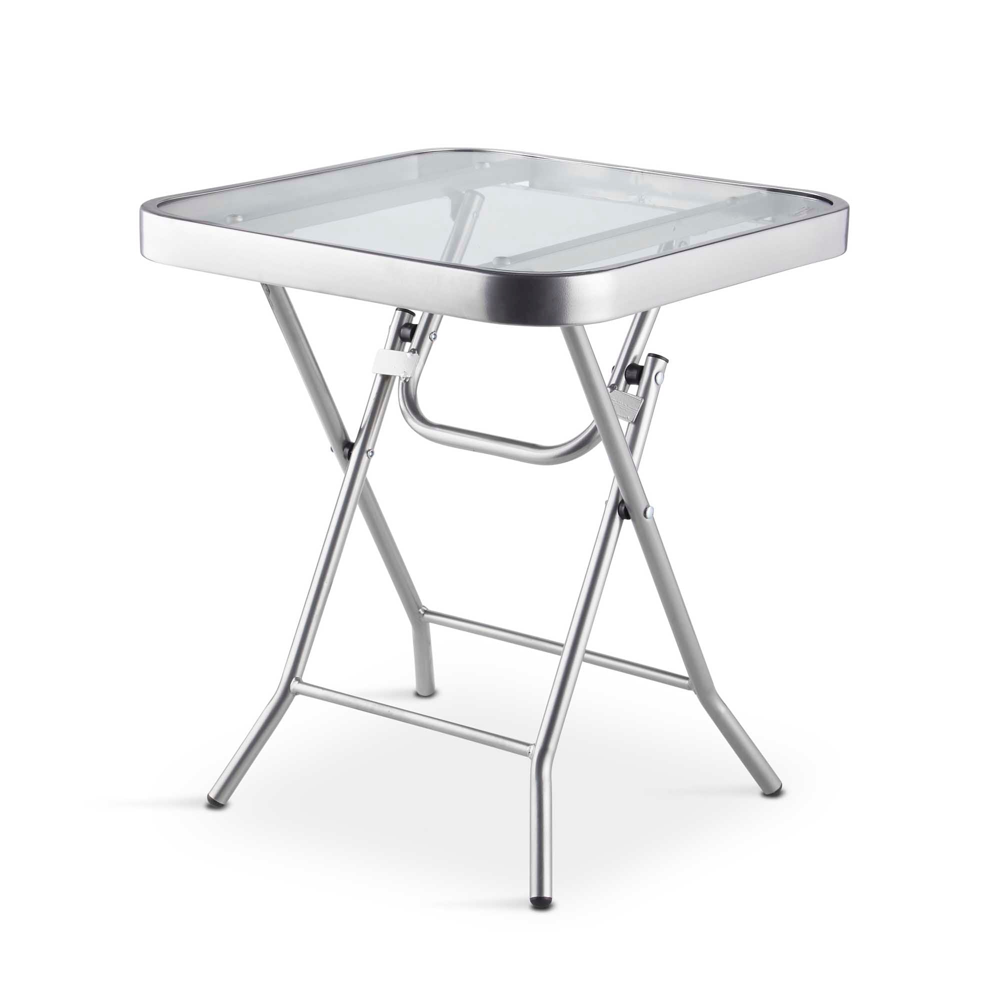 Silver & Stone Folding Side Table with Glass Top 40cm x 40cm x 46cm ...